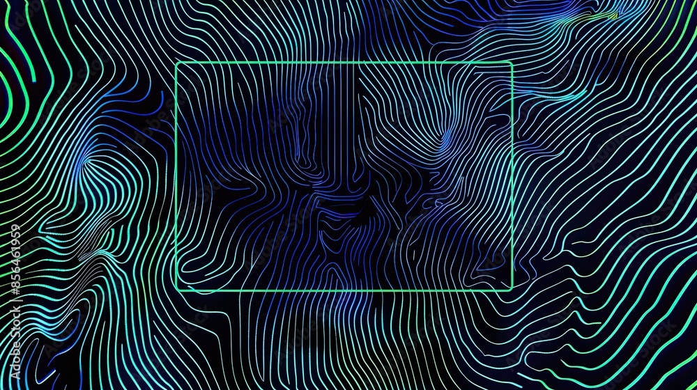 green and blue frame and blue electric coutours with a black background ...