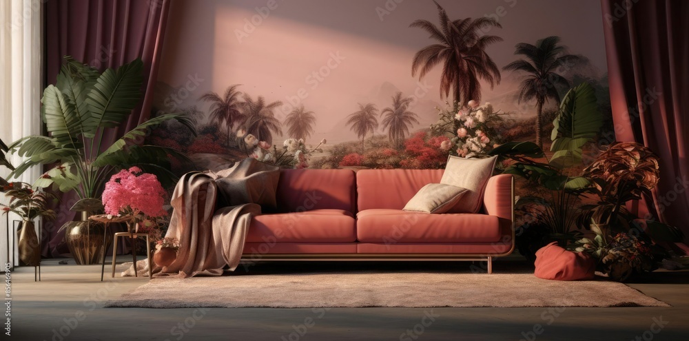 realistic zoom virtual background featuring a cozy living room with a ...