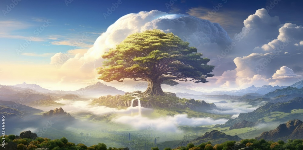 teams background images for a video game featuring a green tree, blue ...