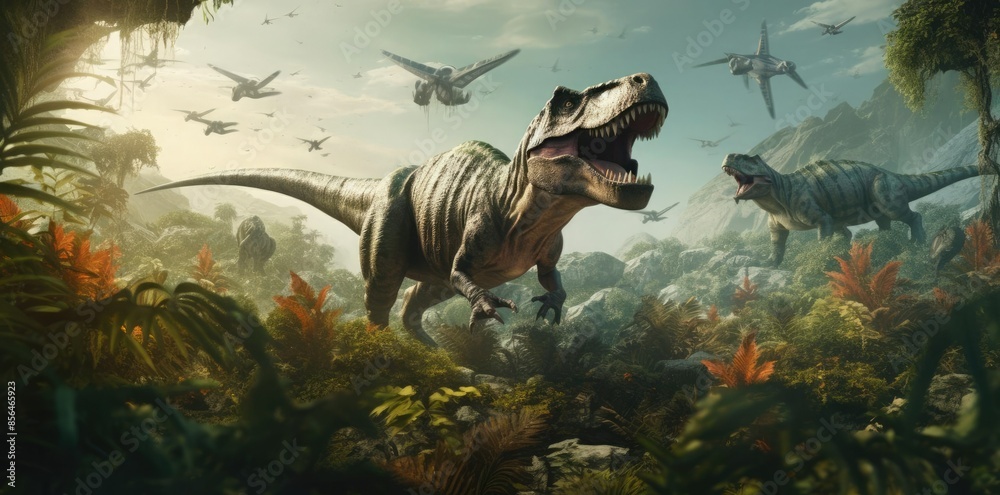 ภาพประกอบสต็อก teams background images featuring a variety of dinosaurs ...