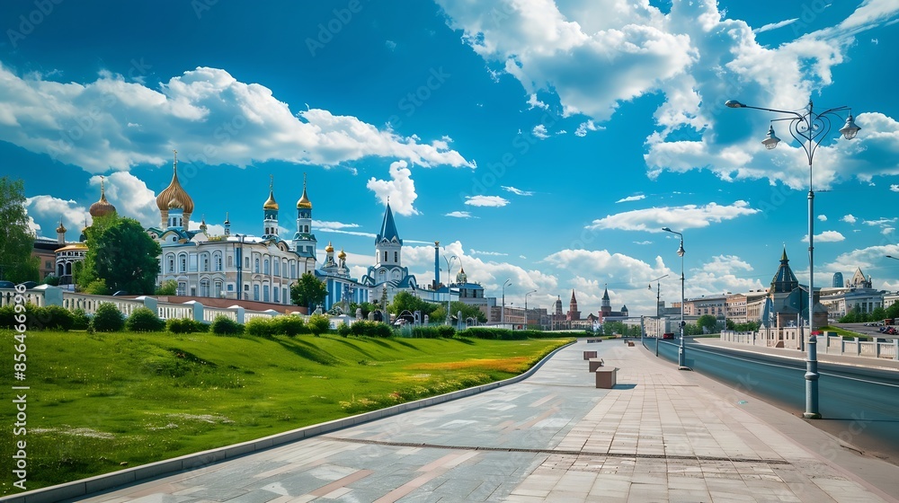 Kazan view Russia Scenery of nice green streets in old Kazan town ...