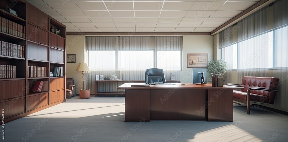 zoom background office with bookshelves, desk, and chair, featuring a ...