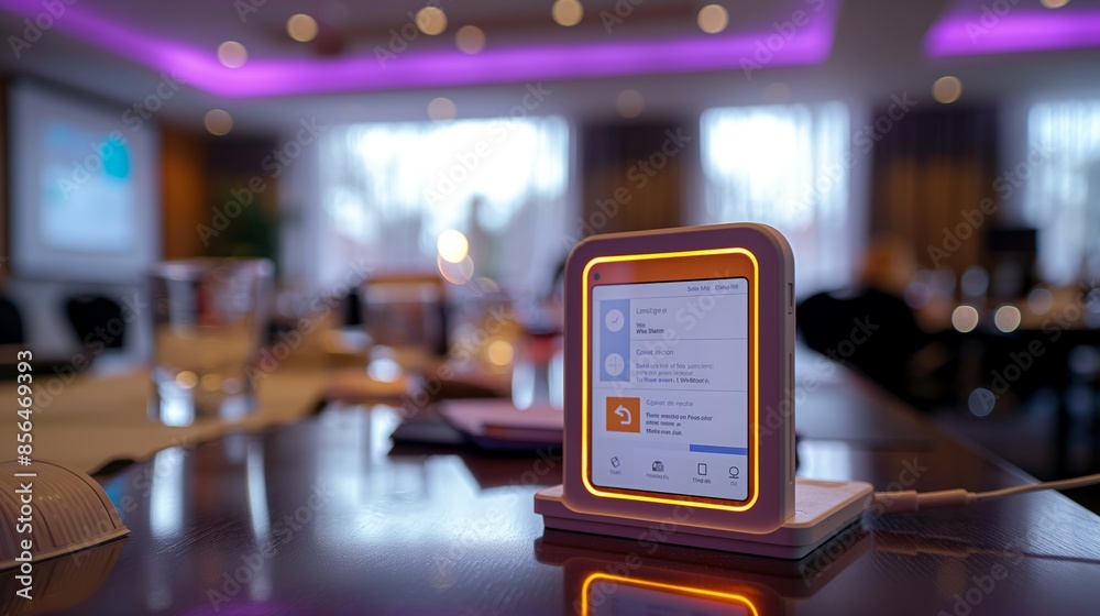 Smart Lighting Control Device in Modern Conference Room with Purple ...