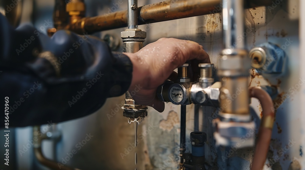 Plumber hand hold the heating element after longterm use covered with ...