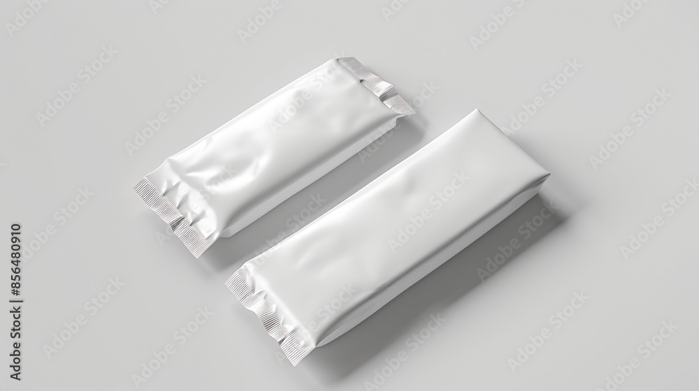 Foto de Blank white candy bar plastic wrap mockup isolated Closed and ...