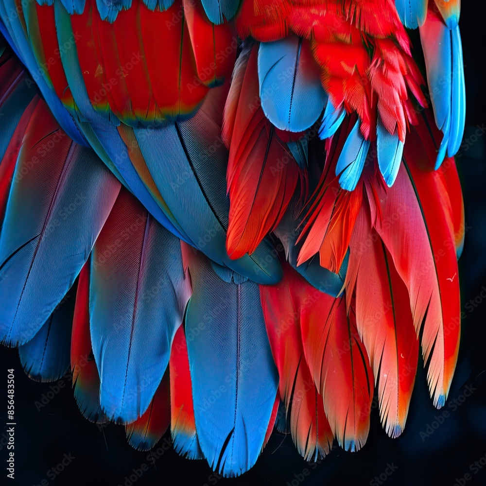macaw Feathers on black background, Plumas de guacamaya sobre fondo ...