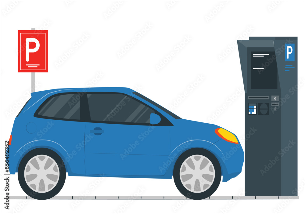 Parking meter at paid parking in the street. Parking Machine Near car ...