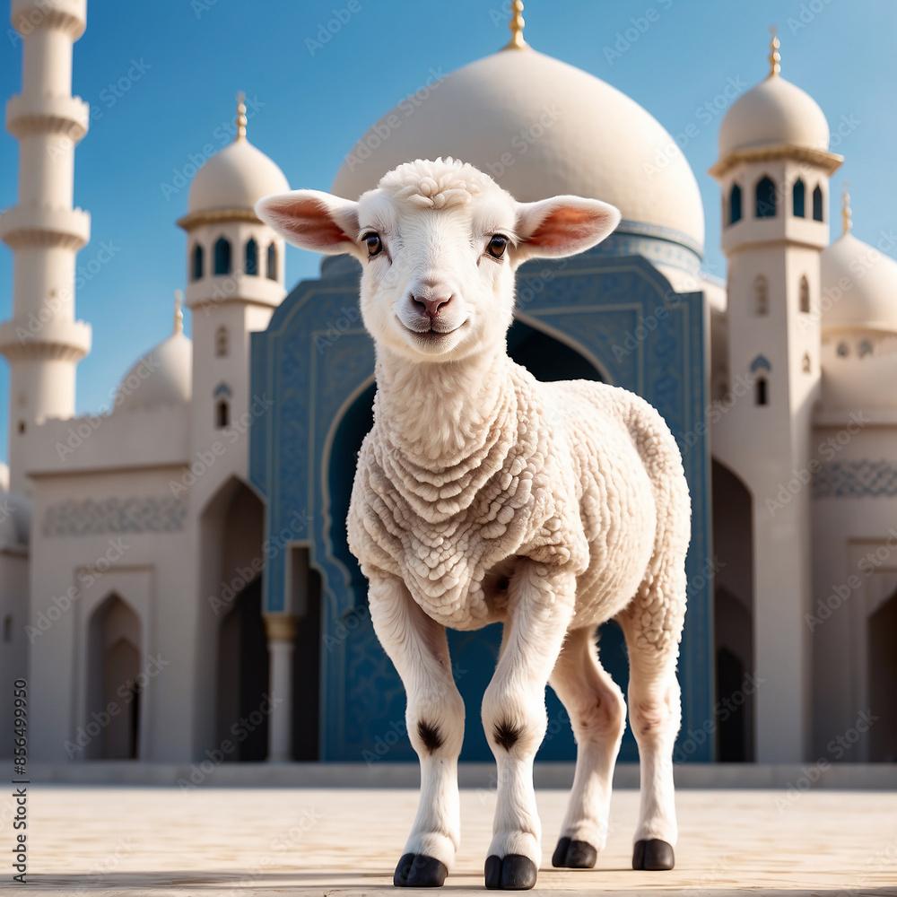 Very realistic picture, Illustration of a lamb, A lamb with a mosque ...
