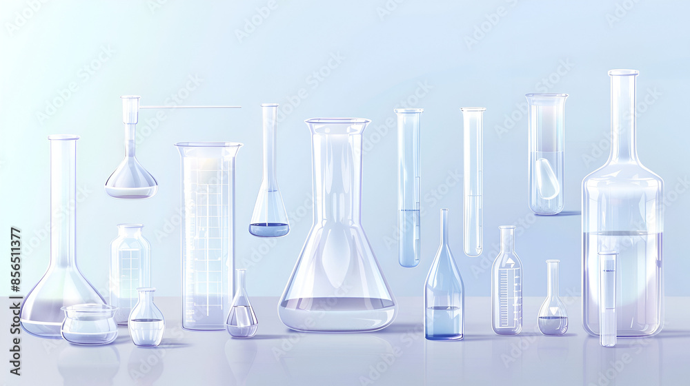 Laboratory equipment. Realistic 3D glass tubes flask Lab clear ...