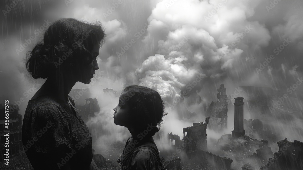 Reflecting suffering and grief, representation of devastation and ...