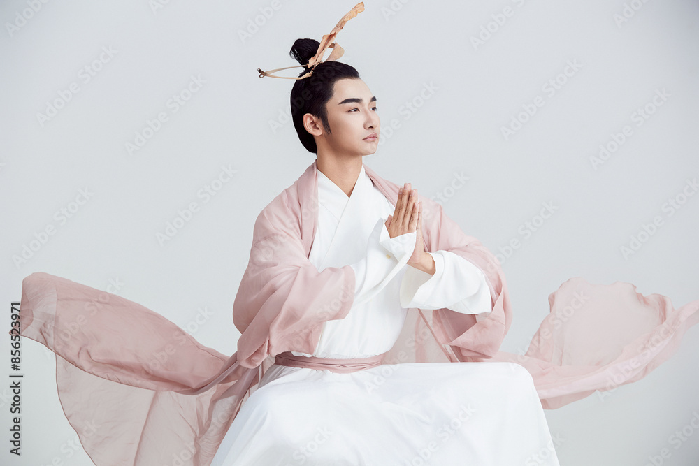 Artistic image of a Chinese priest and Taoist priest on a white ...
