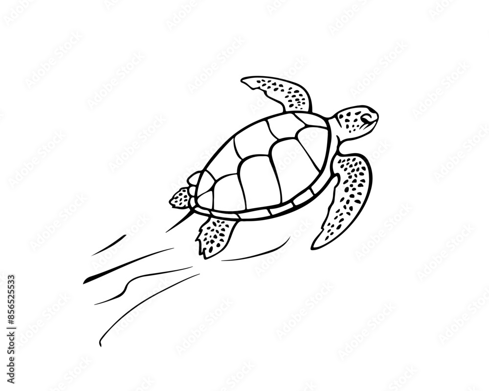 Vetor de Vector isolated cute cartoon swimming sea turtle colorless ...