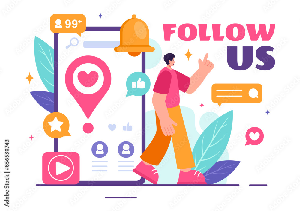 Follow Us and Like Vector Illustration for Internet Advertisements of ...