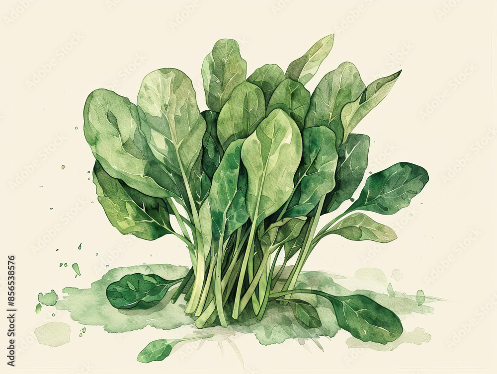 Frontal view of spinach bunch with bold, vibrant green colors ...