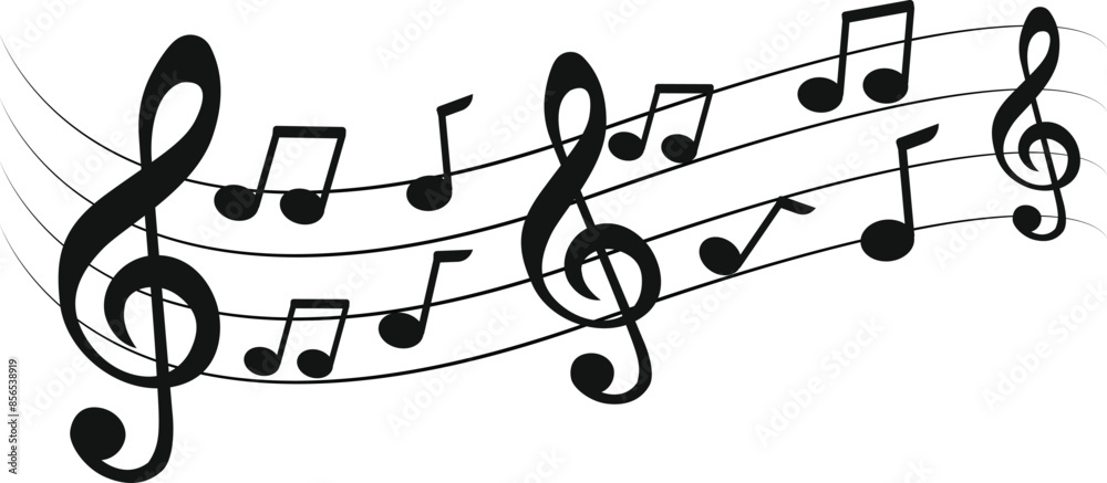 Music notes wave, Curve musical signs, sound wave line symbol, acoustic ...