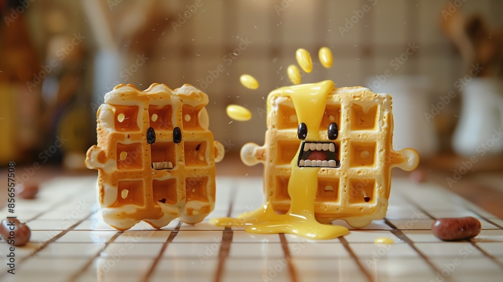 Funny Waffle Breakfast Cartoon Mascots, Tasty Homemade Food Photography ...