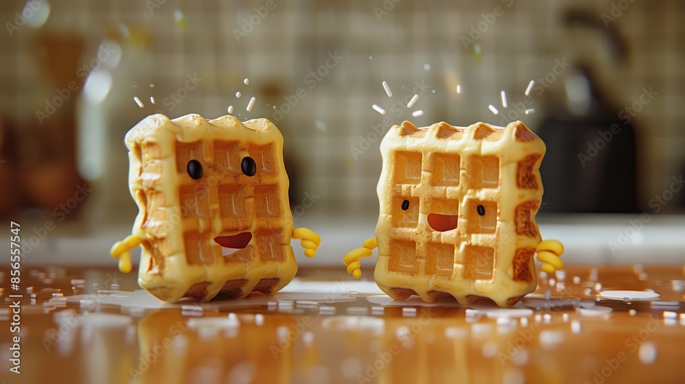 Funny Waffle Breakfast Cartoon Mascots, Tasty Homemade Food Photography ...