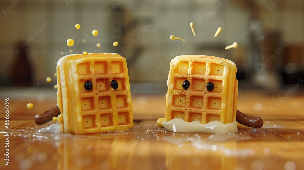 Funny Waffle Breakfast Cartoon Mascots, Tasty Homemade Food Photography ...