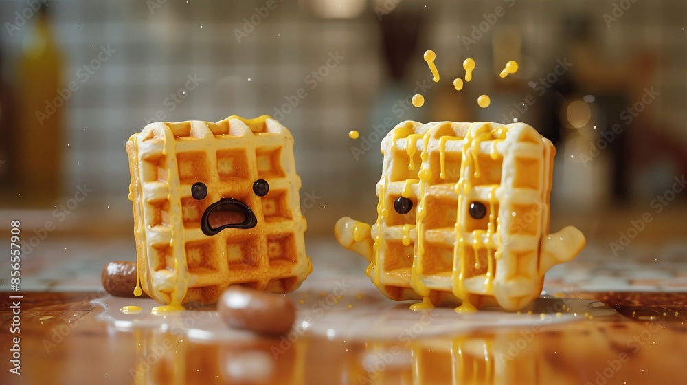 Funny Waffle Breakfast Cartoon Mascots, Tasty Homemade Food Photography ...