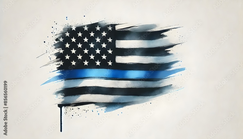 Black And White USA Flag with Blue Line. Thin Blue Line American Flag ...