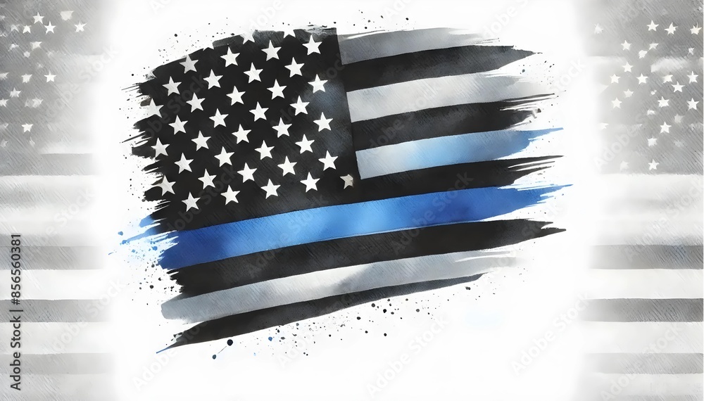 Black And White USA Flag with Blue Line. Thin Blue Line American Flag ...