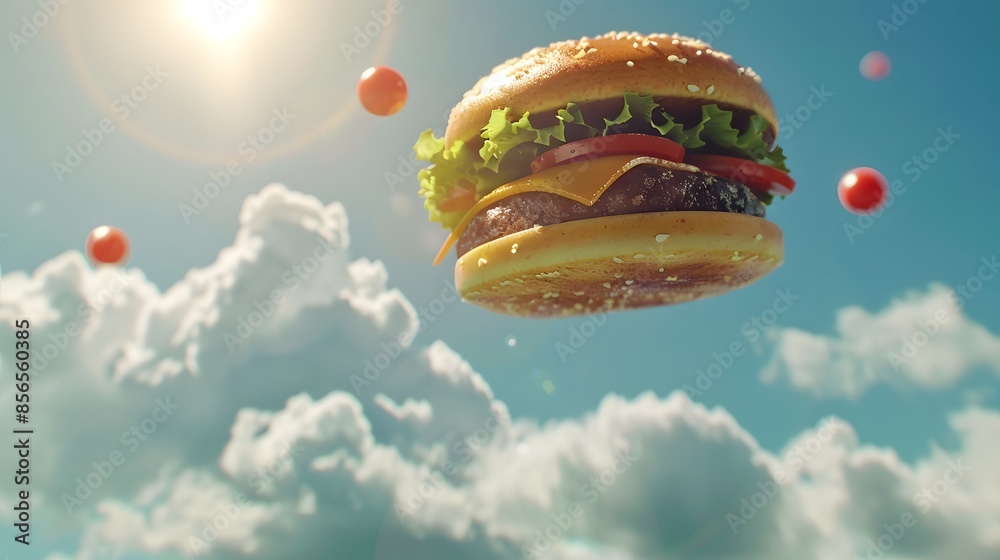 Flying fast foods photo shot. Set of Foods floating in air. Grilled ...