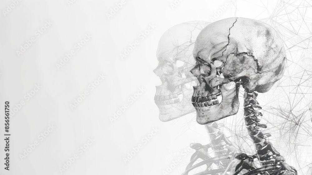 Cross-section of human bones with internal structures visible, digital ...