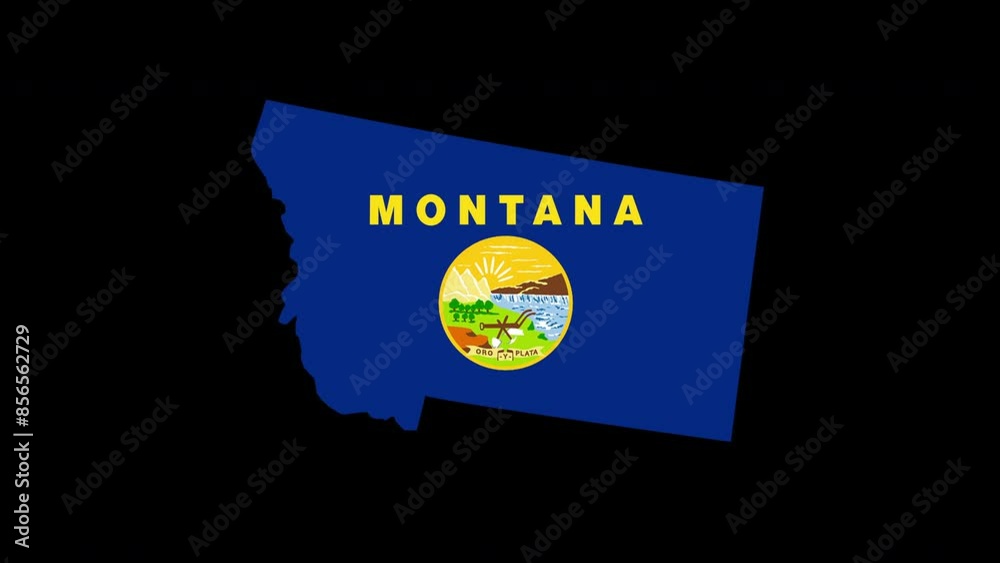 Montana state flag blue United States map outline zoom in animation ...
