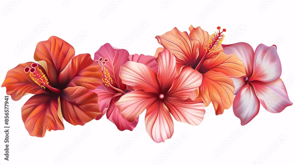 Decorative vector illustration of a cluster of hibiscus and plumeria ...