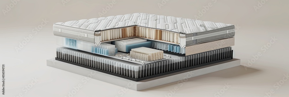 A detailed cutaway view of a mattress showcasing its internal layers ...