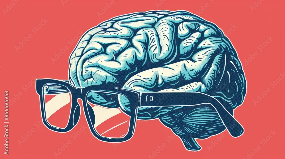 Develop a side view illustration of a human brain with eye glasses in ...