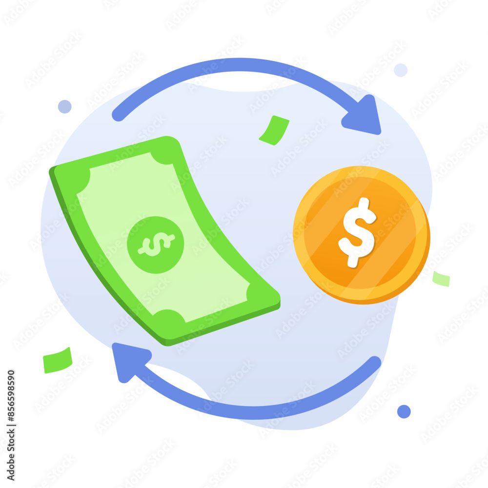 Money rotation, currency exchange, money flow and cycle illustration ...