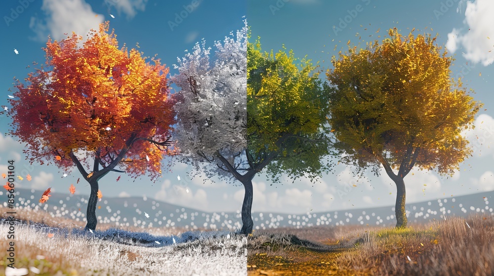 Tree representing four seasons, each quarter with unique colors and ...