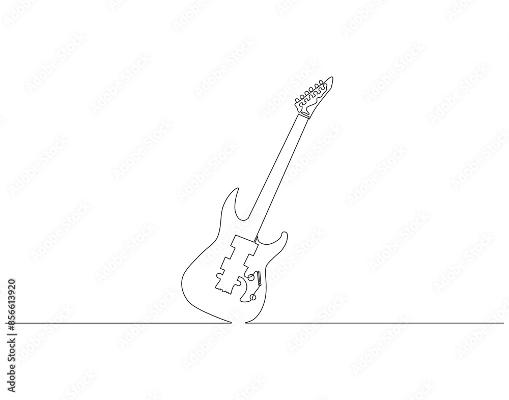 Continuous one line drawing of guitar. One line drawing illustration of ...
