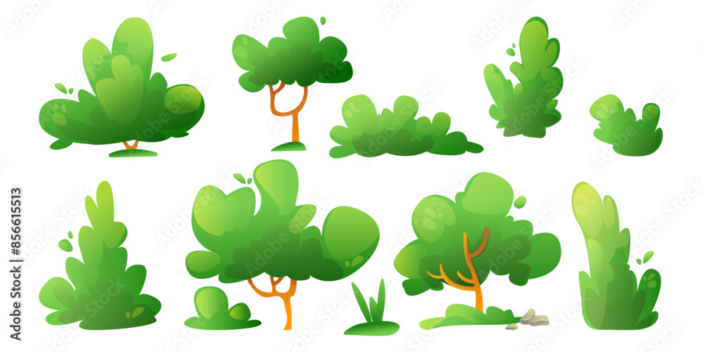 Green plants set isolated on white background. Vector cartoon ...