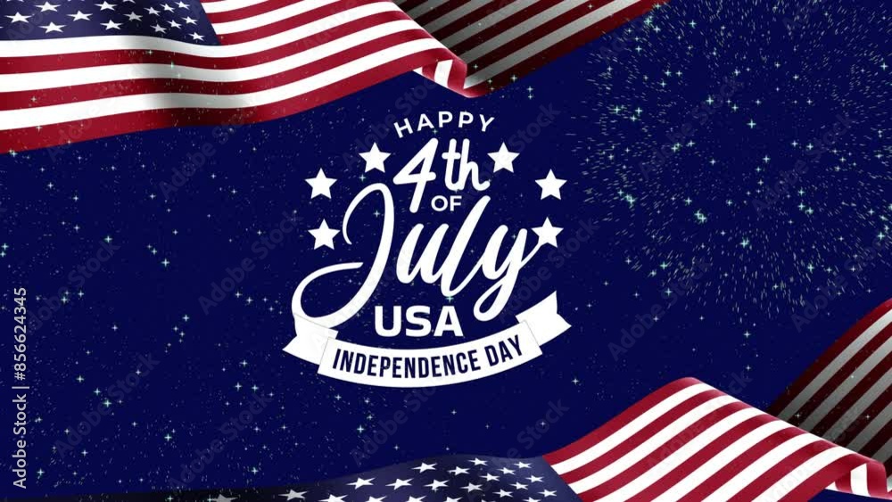 Happy 4th of July greeting animation 2024, lettering text with waving ...