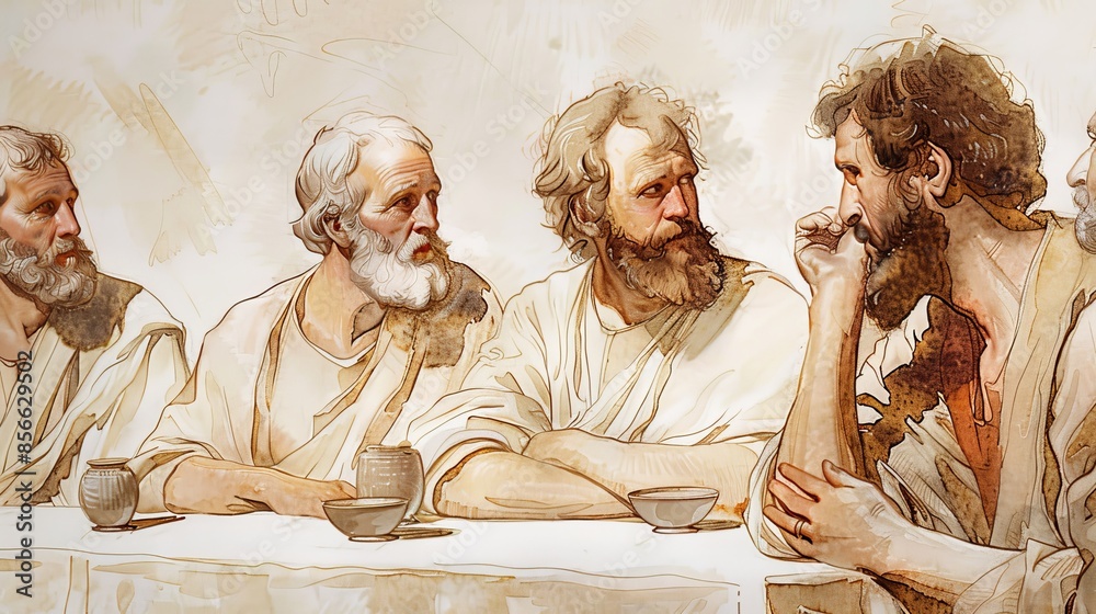 Judas Iscariot at Last Supper, Troubled Expression, Turning Away from ...