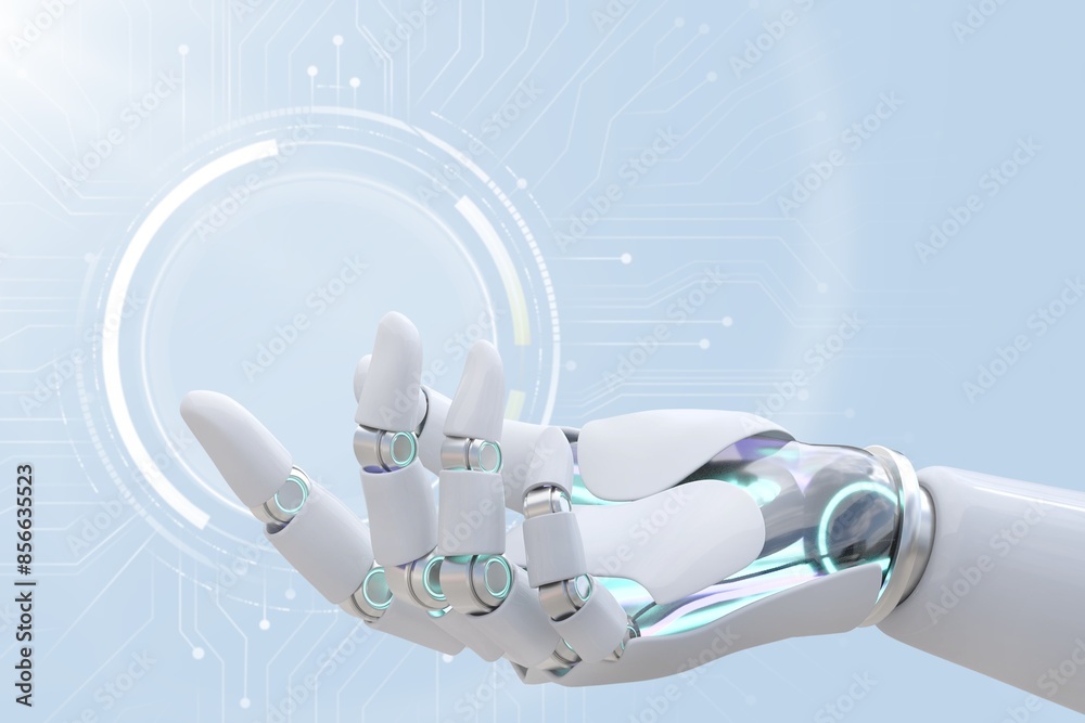 Robot hand side view background, presenting technology gesture Stock ...