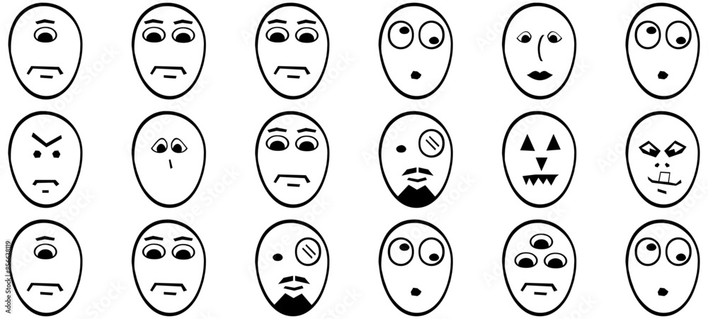 Emoji line draw vector set. fun, happy sad emotions line art clip art ...