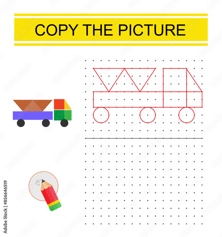 Vetor de Educational game for preschool kids. Copy the cartoon truck ...
