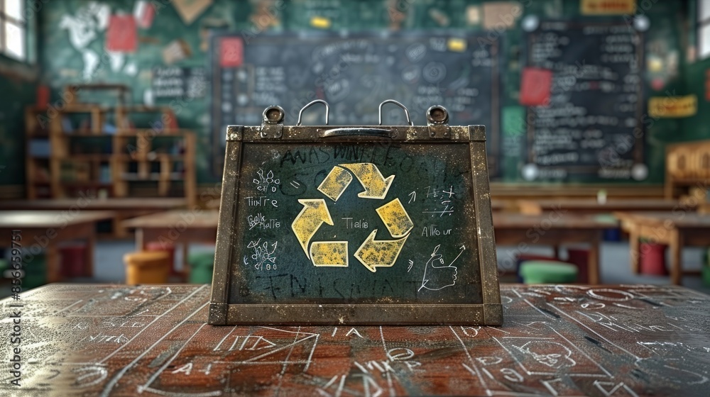 environmental club background with recycling bins and posters, a leaf ...