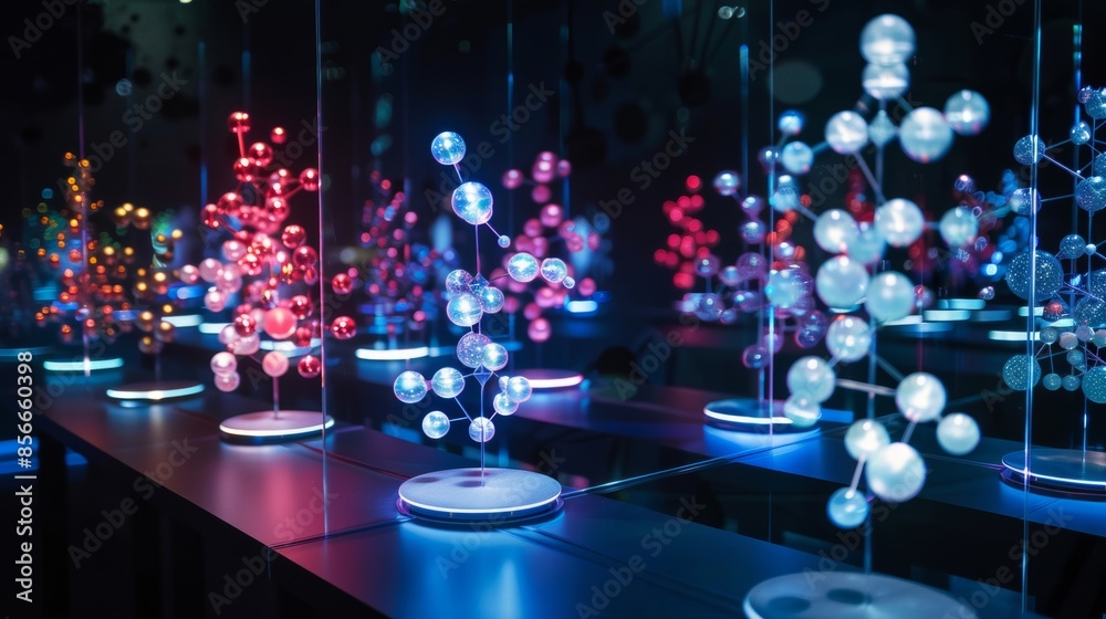 Futuristic Holographic Science Display Showing Detailed Molecular Structures Advanced Technology
