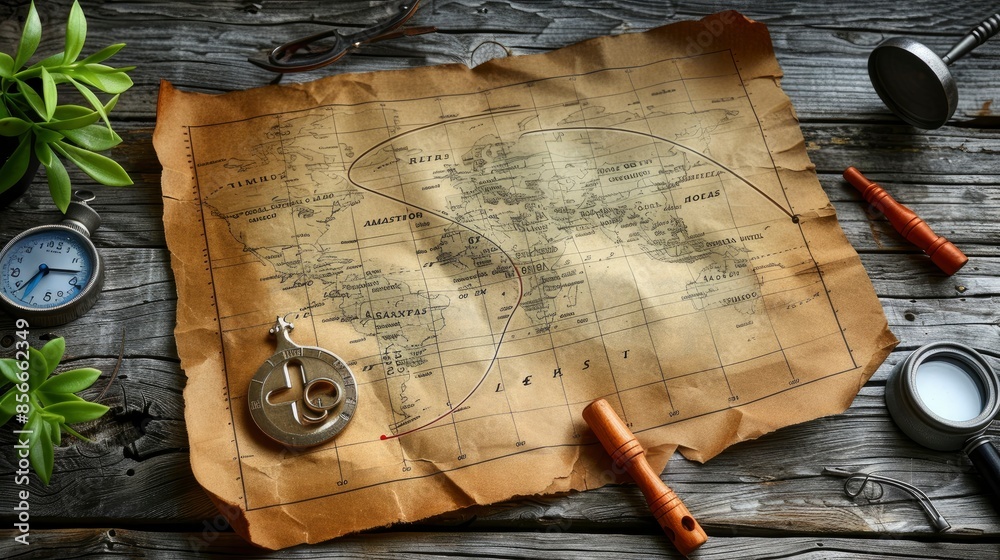 history class background with maps and historical artifacts, a timeline ...