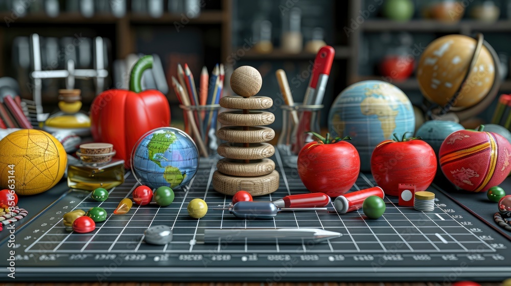 learning center background with math equations and geometry tools, an ...