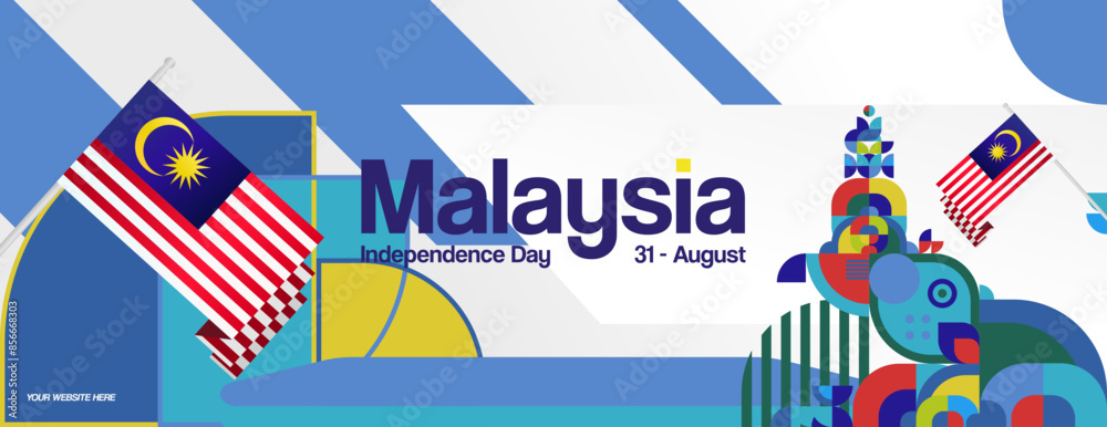 Malaysia Independence Day banner in modern geometric style. Wide banner ...
