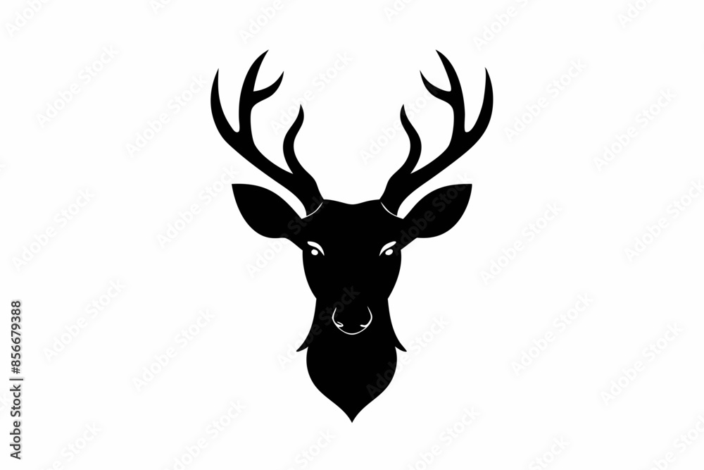 isolated black silhouette of a deer head collection, Set of deer ...