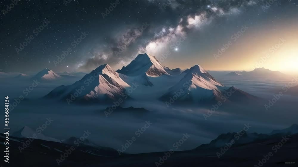 A breathtaking digital artwork of a mountain range under a starry night ...