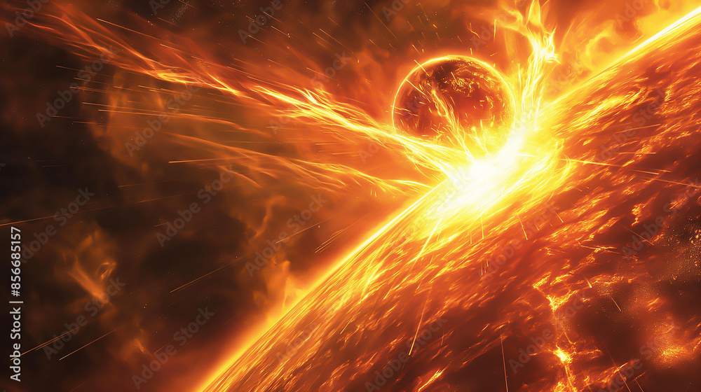 Abstract apocalyptic background, solar storm in the universe, burning ...