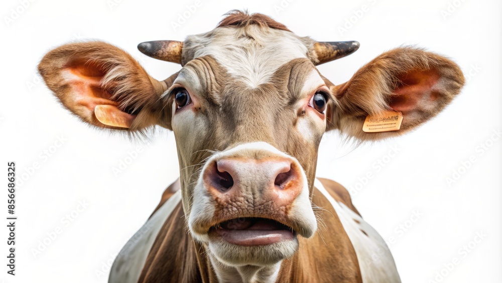 Adorable surprised cow with goofy facial expression mooing directly at ...