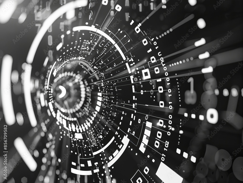 A futuristic interface displaying simulations of a new theory, front ...